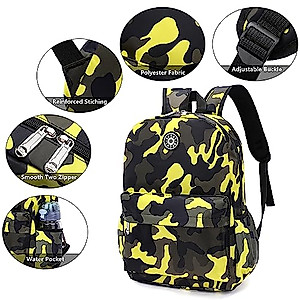 BEFUNIRISE Kids School Backpacks for Boys Girls Elementary Kindergarten Camo School Bags Bookbags for Primary Preschool (Camouflage Yellow, Large)