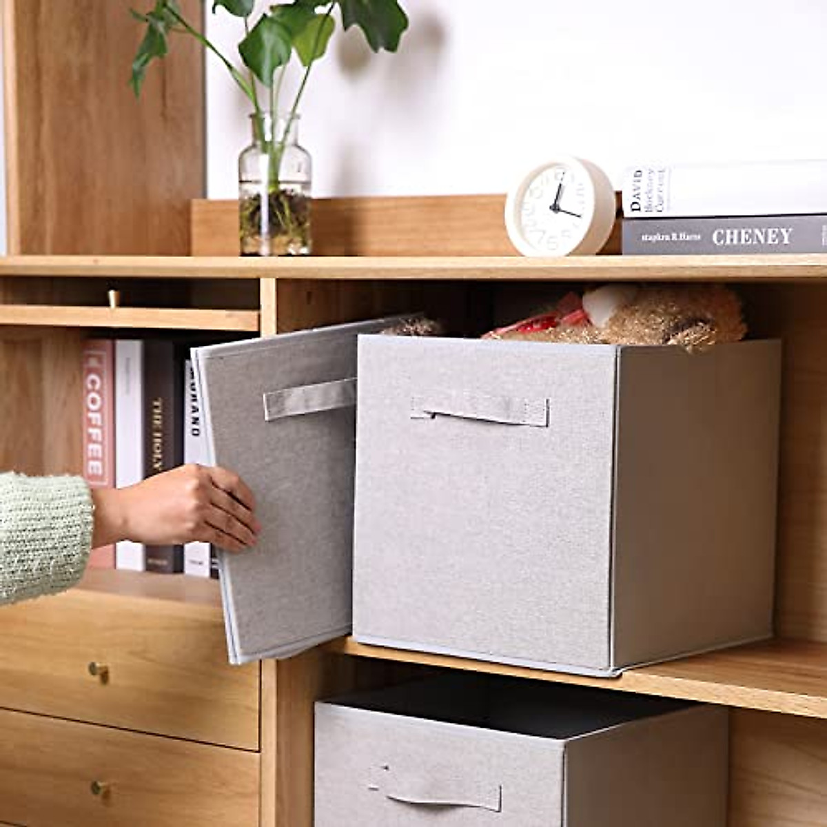 BOMKEE Collapsible Storage Bins, Closet Organizers and Storage Cubes Clothings and Toys Storage Baskets with Handles (Set of 4, 12*12*12inch)