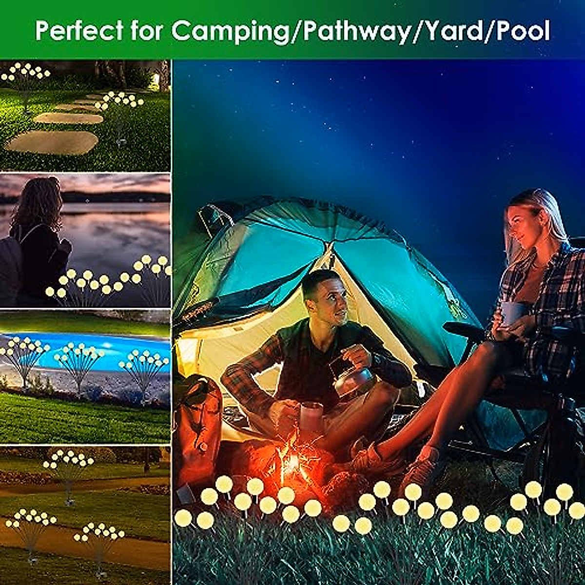 Firefly Garden Lights Solar - Swaying Outdoor Waterproof, Warm White 20 Led