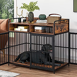 Saudism Large Dog Crate Furniture, Dog Kennel Indoor, Wood Dog Cage Table with Drawers Storage, Heavy Duty Dog Crate, Jaula para Perros, Sturdy Metal, 40.5" L×23.6" W×35.4" H