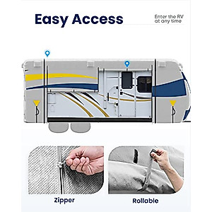 KING BIRD Tearstop-Tec Heavy Duty Travel Trailer Camper RV Cover, Fits 29.6-32.5ft Motorhome for Winter Snow, Anti-UV, Breathable, Waterproof, Rip-Stop, Oxford