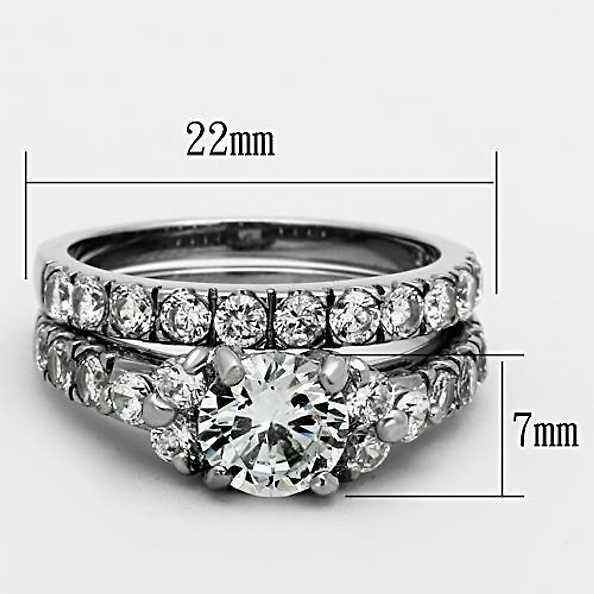 Marimor Jewelry His and Her 3 Piece Stainless Steel 2.50 Carat Cubic Zirconia Bridal Set and Men's Wedding Band Women's Size 07 Men's Size 12