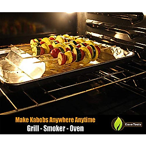 Cave Tools Kebob Rack For Shish Kebab Skewers - Stainless Steel Build Compatible with Wood, Round, Metal, Flat or Bamboo Skewers - BBQ Grilling Accessories