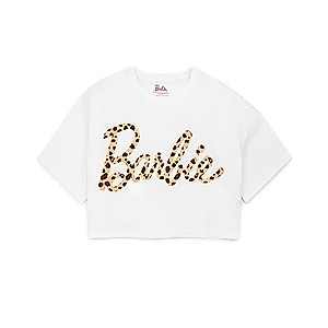 Barbie Pyjamas Womens Animal Print Logo Cropped T-Shirt Bottoms Pjs White