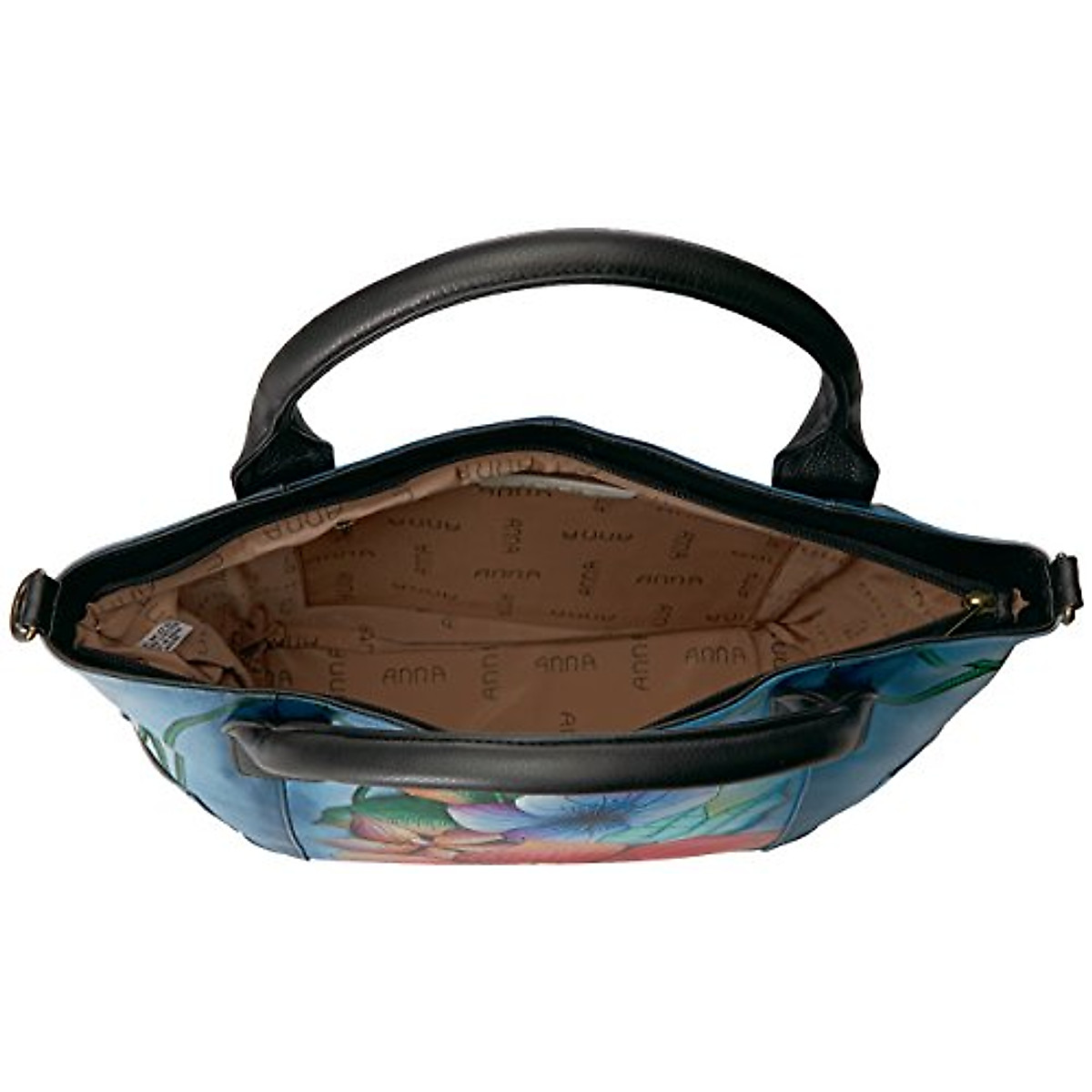 Anna by Anuschka Women's Zip-top Organizer With Outside Side Pockets Shoulder Handbag, Midnight Floral, One Size US