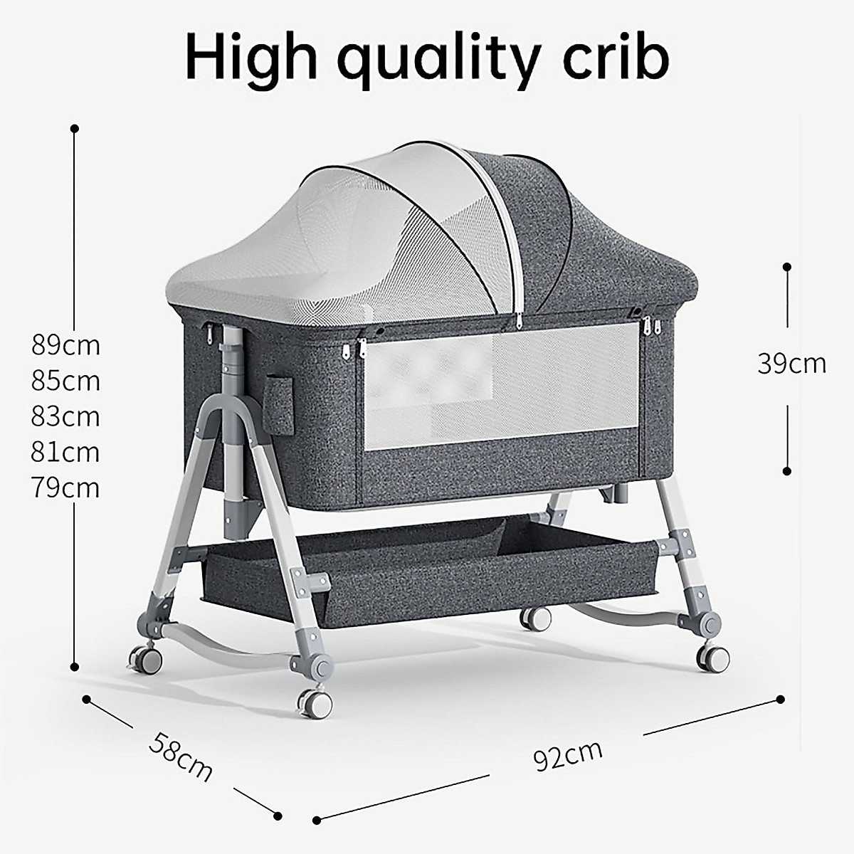 3 In 1 Baby Bassinet,baby Rocker,Bedside Sleeper, Adjustable Bassinets Crib,Rocking Cradle Adjustable Bedside Crib With Mattress, Storage Basket & Mosquito Net, Portable Baby Bed For Infant/Newborn (