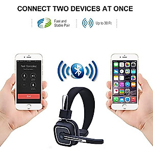 Electronic Home Truck Driver Bluetooth Headset/Office Headset with Microphone, BT 5.0 Wireless Over The Head Headset with Extra Boom Mic for Trucker,Truck Driver, Phones,Call Center, Skype, VoIP