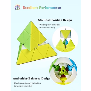 ROXENDA Speed Cube Set, Magic Cube Set of 2x2x2 3x3x3 Pyramid Cube Smooth Puzzle Cube (Stickerless)