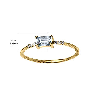 14K Yellow Gold Diamond Accented Emerald Cut Aquamarine Solitaire with Fluted Rope Band Engagement Ring - Size 5-1/2
