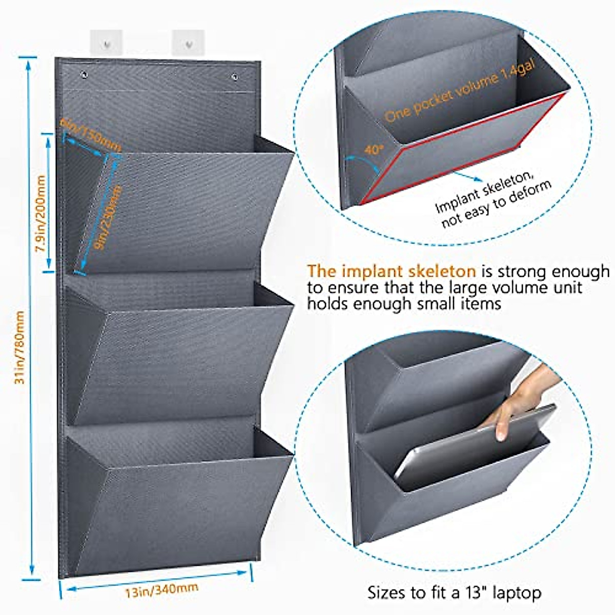 Yocice Wall Mounted Hanging Organizer 2Pack,Shoes Rack/Can Store 6Pairs of Plus-Size Sneakers,Also Stores Boots.with Sticky Hanging Mounts, Shoes Holder ,Door Shoe Hangers (SM08-Gray-2)