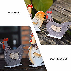 NUOBESTY Rustic Wood Chicken,2 Pcs Tabletop Decor Carved Chicken Statue Home Decor Rooster Cock Hen Animal Sculpture Easter Garden Ornament Decorations