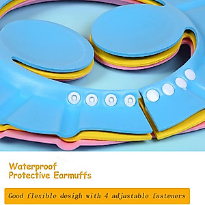 Anller 3 Pieces Baby Shower Cap, Soft Adjustable Bath Shampoo Cap with Ear Protection, Funny Cartoon Bathing cap for Children, Kids and Toddlers(Pink+Blue+Yellow)