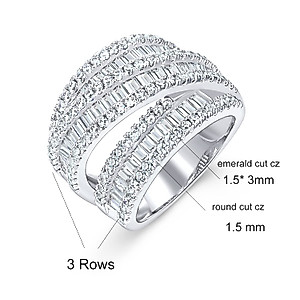 OPOMOMO Eternity Ring Wedding Bands,18K White Gold Plated 3 Rows Emerald Cut Lab Diamond Band Rings for Women Men (8) (C-white -3 rows, 8)