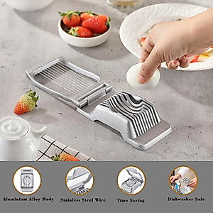 Egg Slicer for Hard Boiled Eggs, LCCOWOT Heavy Duty Strawberry Slicer Cutter, Stainless Steel Wire Cup Slicer with Aluminium Body, Perfect for Eggs, Fruit, Spam, Mushroom and More