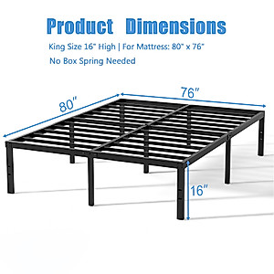 VENI HOME 16 Inch King Bed Frame, Metal Platform Bed Frame with Steel Slats, Storage Space Under Frame, Easy to Assemble, No Box Spring Needed