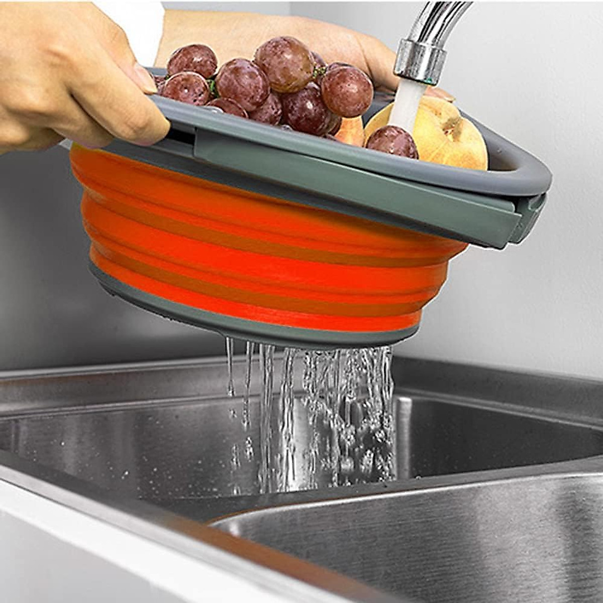 3-in-1 TRENDING XL Large Collapsible STANDING Silicone Colander | 5-Quart | Dish Washer Safe | Foldable Strainer | Wash Fruits & Vegetables | Drain Pasta Beans Food | Heat Resistant FOOD GRADE (Red)