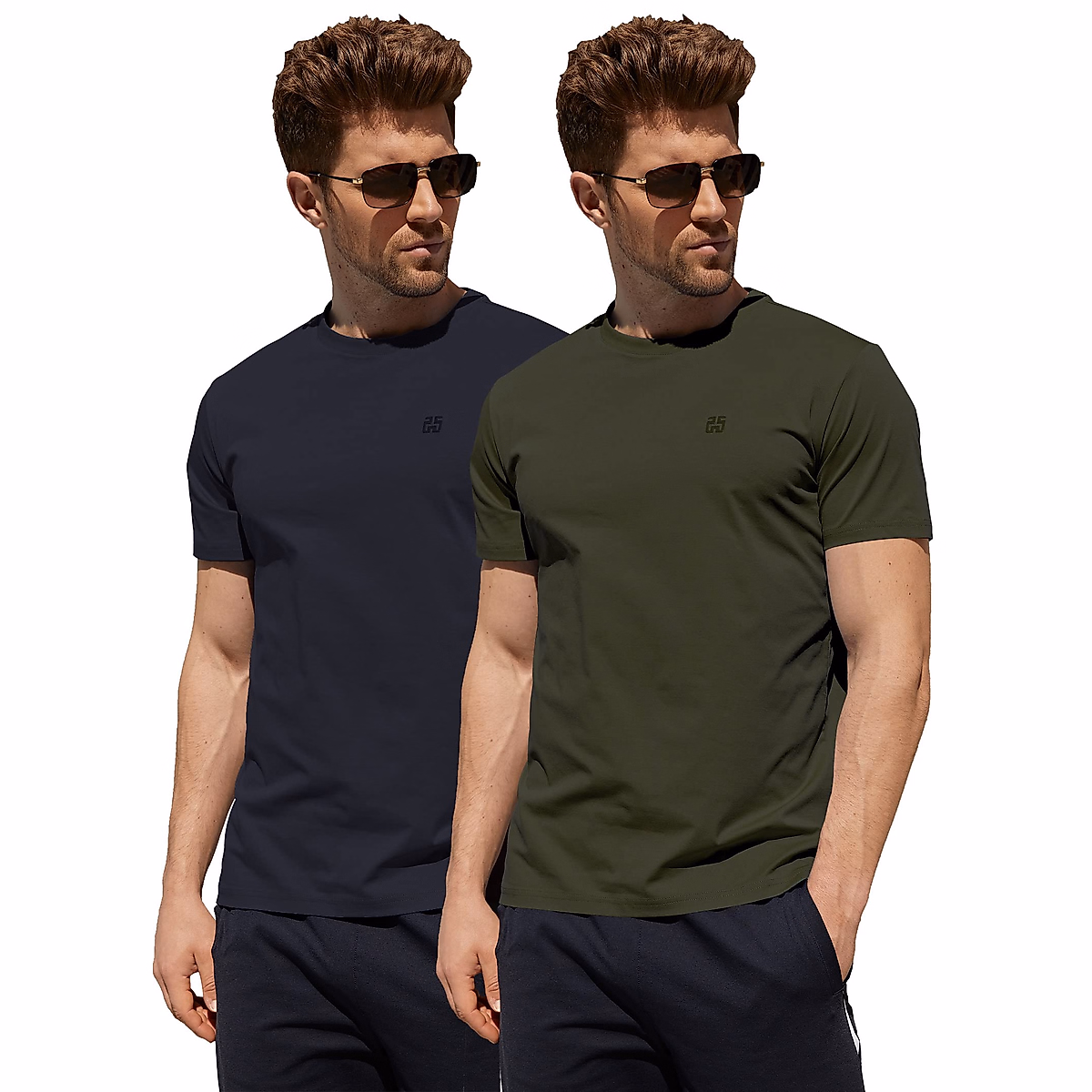 2 Pack Men's Performance T-Shirt Wrinkle-Resistant Quick Dry Short Sleeve Moisture Wicking UPF 50+ Sun Protection Sports(Black Army Green,M)