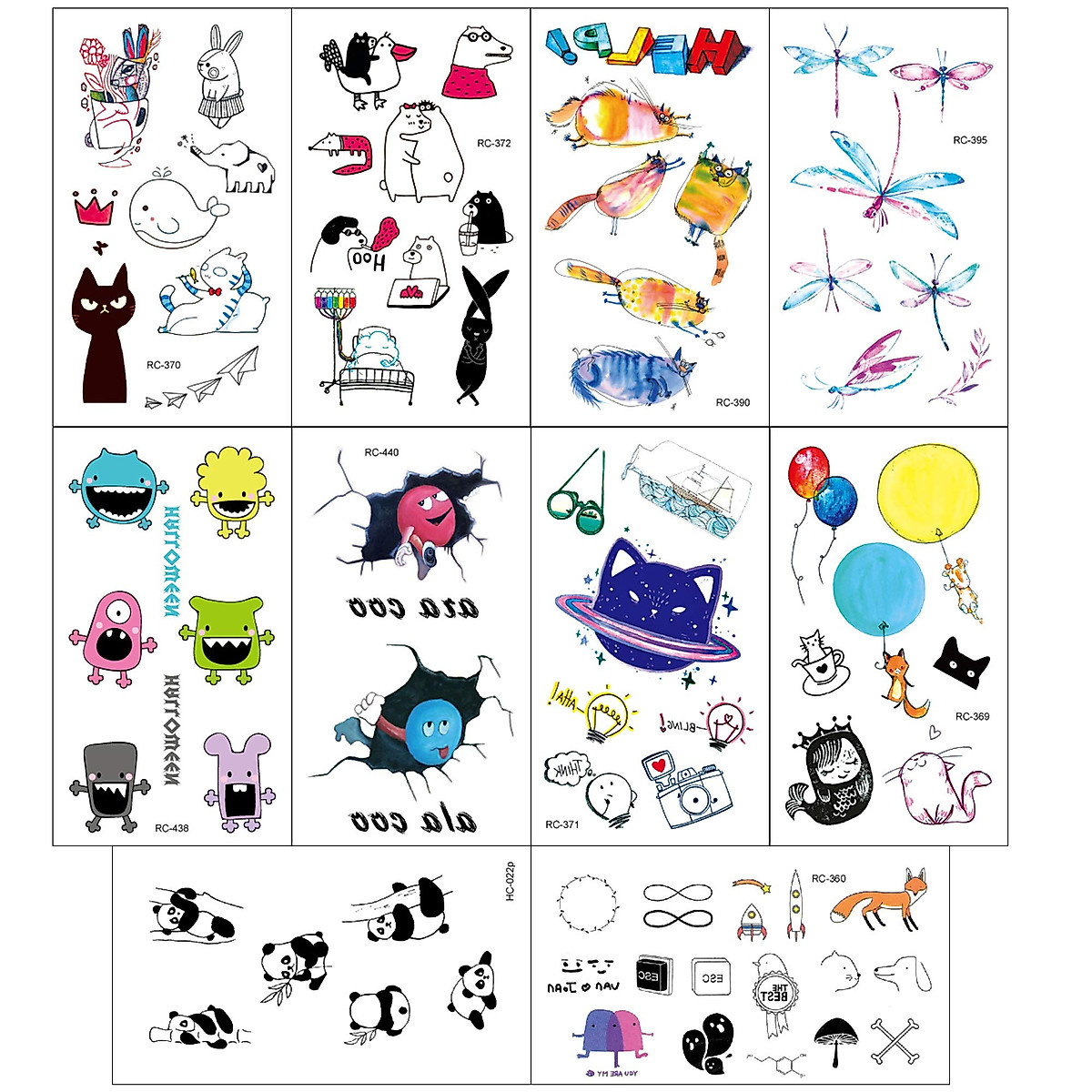 Konsait 300+pcs Temporary Tattoos for Kids Boys Girls Children's Birthday Party Bag Filler Gift Party Favors, 200+ Kids Fake Tattoo Stickers- Animal Fruit Butterfly Monster Fairy Panda Whale