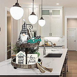 4 Pieces Tiered Tray Decor, Black White Farmhouse Tiered Tray Decor, Home Sweet Home Coffee Bar Decor Kitchen Shelf Decor, Tray Decor for Family