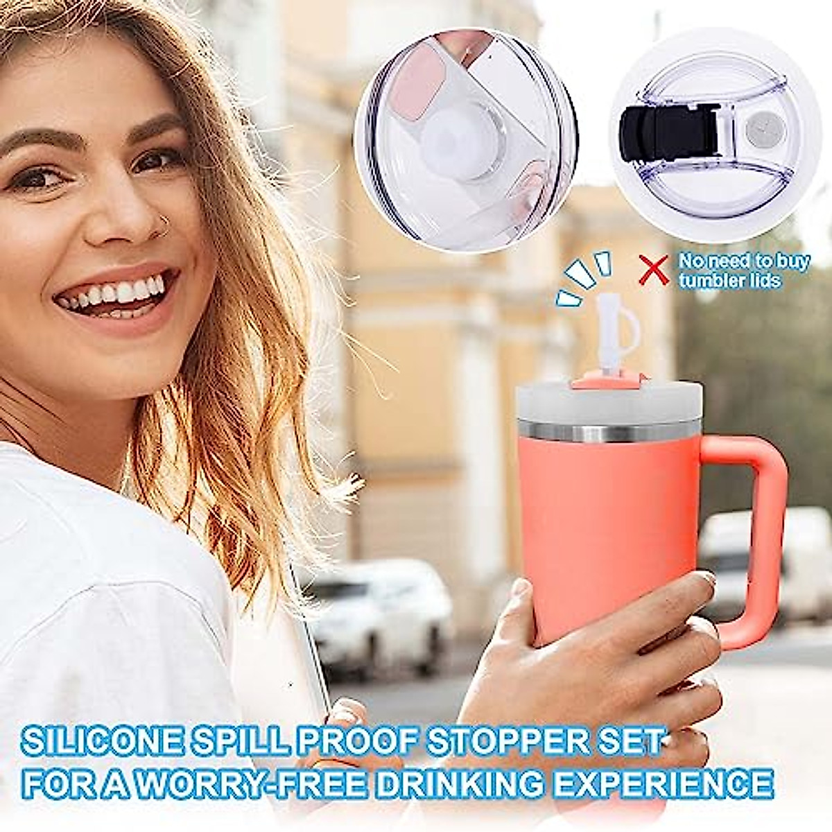 XANGNIER Silicone Spill Proof Stopper Set of 3,for Stanley Cup 1.0 40oz/ 30oz Tumbler with Handle-Including 2 Straw Cover Cap, 2 Square Spill Stopper and 2 Round Leak Stopper,Stanley Cup Accessories