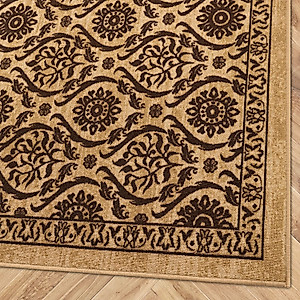 Antep Rugs Alfombras Non-Skid (Non-Slip) 8x10 Rubber Backing Floral Geometric Low Profile Pile Indoor Area Rugs (Brown, 7'10" x 10')