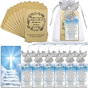 24 Sets Funeral Favors Set Includes 24 Bereavement Poem Double Sided Funeral Prayer Cards 24 Kraft Seed Envelopes 24 Stainless Steel Tassels Angel Bookmark and 24 Organza Bags for Remembrance Funeral
