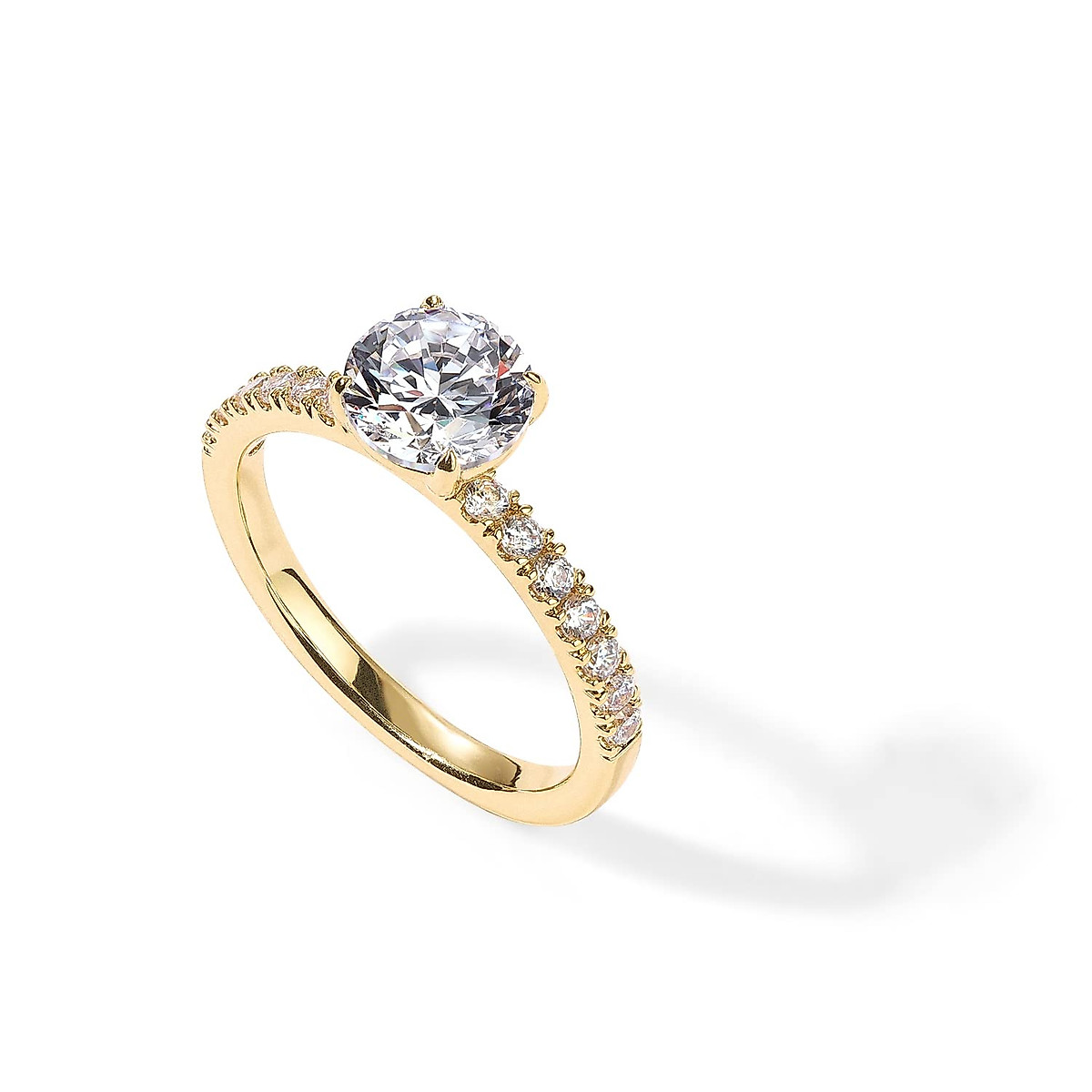 PAVOI 14K Gold Plated Round Cut Solitare Cubic Zirconia Engagement Ring for Women | Fake Wedding Ring for Women | Fake Engagement Ring | Promise Ring