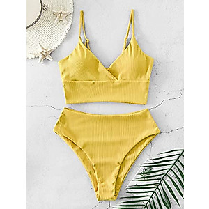 ZAFUL Women's Plunging Neck Floral Surplice High Cut Two Piece Tankini Swimsuit