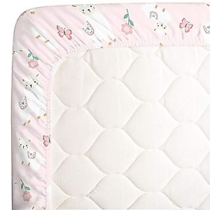 Little Love by NoJo Sweet Llama and Butterflies Floral Pink and Purple 3 Piece Mini Crib Bedding Set - Comforter and 2 Mini Crib Sheets