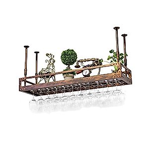 European Hanging Red Wine Glass Rack Upside Down Wine Rack Bar Wrought Iron Goblet Rack Creative Wine Cabinet Decoration Hanger J1031, PIBM, Bronze, 120 * 35cm