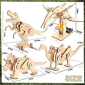 STEM Projects Kits for Kids Age 8-10-12, 4 in 1 3D Wooden Puzzles Dinosaur Craft for 6-8, Building Toys for Boys Ages 8-12, Wood Woodworking Model Kits, DIY Dino Robot Kit