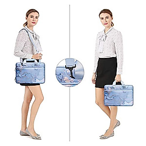 MOSISO 360 Protective Laptop Shoulder Bag Compatible with MacBook Air/Pro,13-13.3 inch Notebook,Compatible with MacBook Pro 14 2023-2021 A2779 M2 A2442 M1, Watercolor Marble Sleeve with Belt, Blue