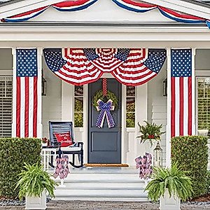 Patriotic Burlap Ribbon Wired 4th of July Red White Blue Star Ribbons American Flag Ribbon for Memorial Day, Veteran's Day, 2-1/2 inch 5 Yards*3 Rolls