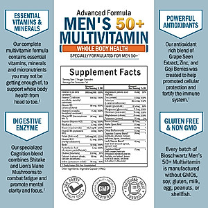 Once Daily Multivitamin for Men 50 and Over - Supplement for Heart Health Support - with Zinc, A, B, C, D3, E Vitamins - for Memory & Brain Health Support - Designed for Whole Body Health - 60 Count