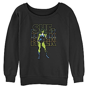 Marvel Women's Classic She Hulk Junior's Raglan Pullover with Coverstitch, Black, Small