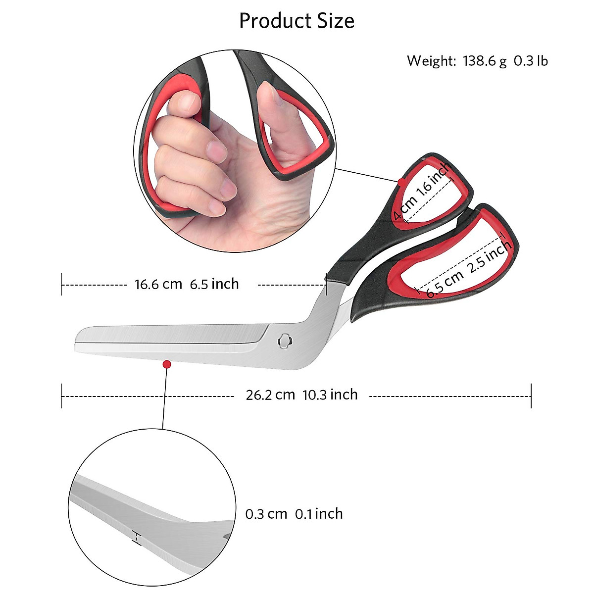 Asdirne Pizza Scissors, Pizza Cutter with Ultra Sharp Detachable Blade and Ergonomic Soft Grip, 10.3Inch, Black&Red