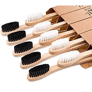ECOETBOO Bamboo Toothbrushes Medium Bristles for Adult, 10 Pack Family Bulk Toothbrushes Set Natural Organic Wooden Tooth Brush Charcoal Wood Handle Eco Friendly Toothbrush