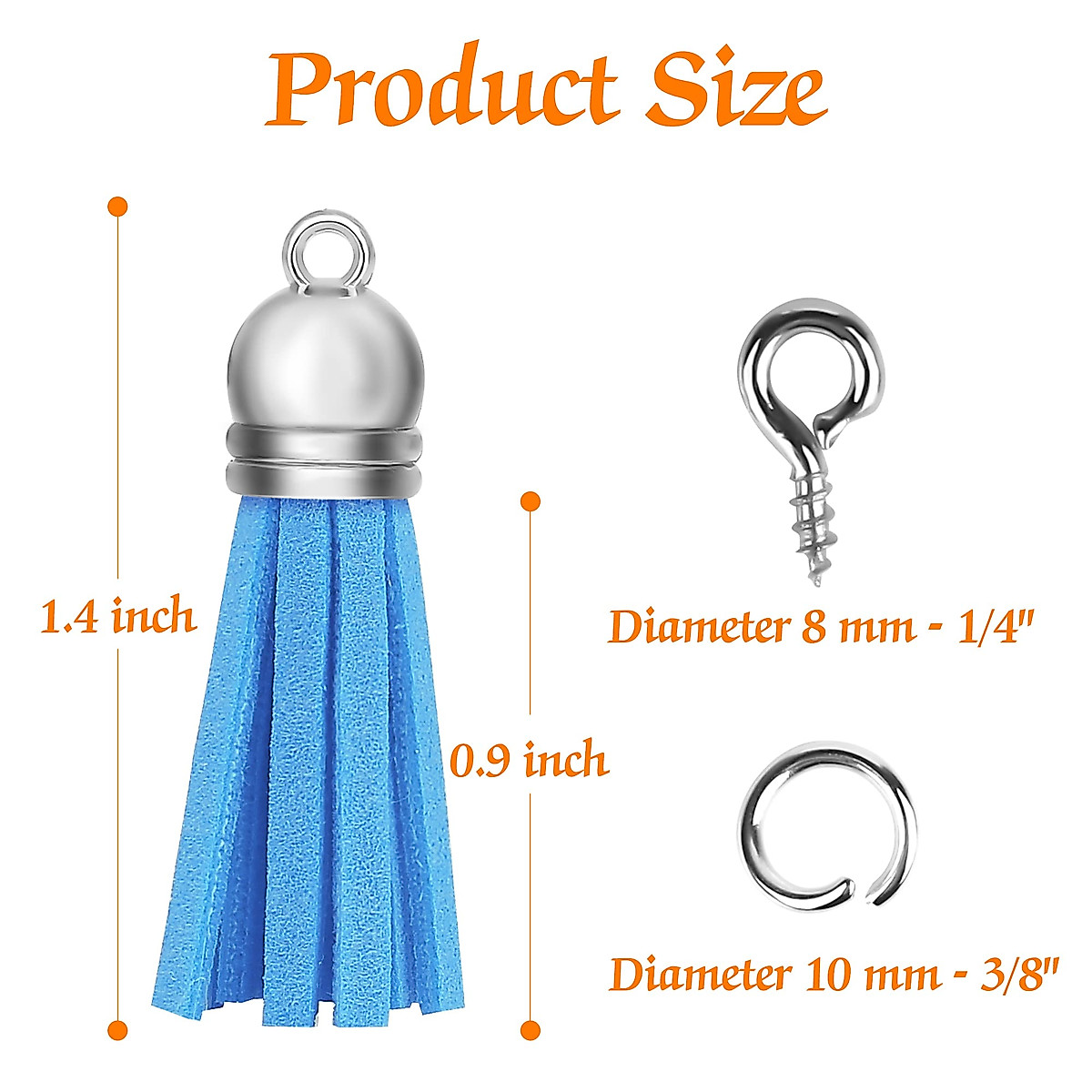 Keychain Tassels Jewelry Key Charms - 300pcs Keychain Tassels Bulk, 100pcs Key Chain Tassles, 100pcs Jump Rings, 100pcs Screw Eye Pins Hooks, Leather Tassels for Jewelry Making Crafts (Colorful)