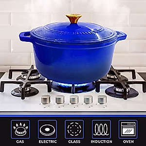 Mueller 6qt Enameled Cast Iron Dutch Oven, Heavy-Duty Casserole and Braiser Pan with Lid and Knob, Safe for All Cooktops - Blue