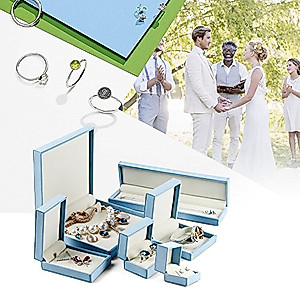 Oirlv Blue Leather Double Rings Box Couple Rings Bearer Case for Wedding,Proposal,Engagement.