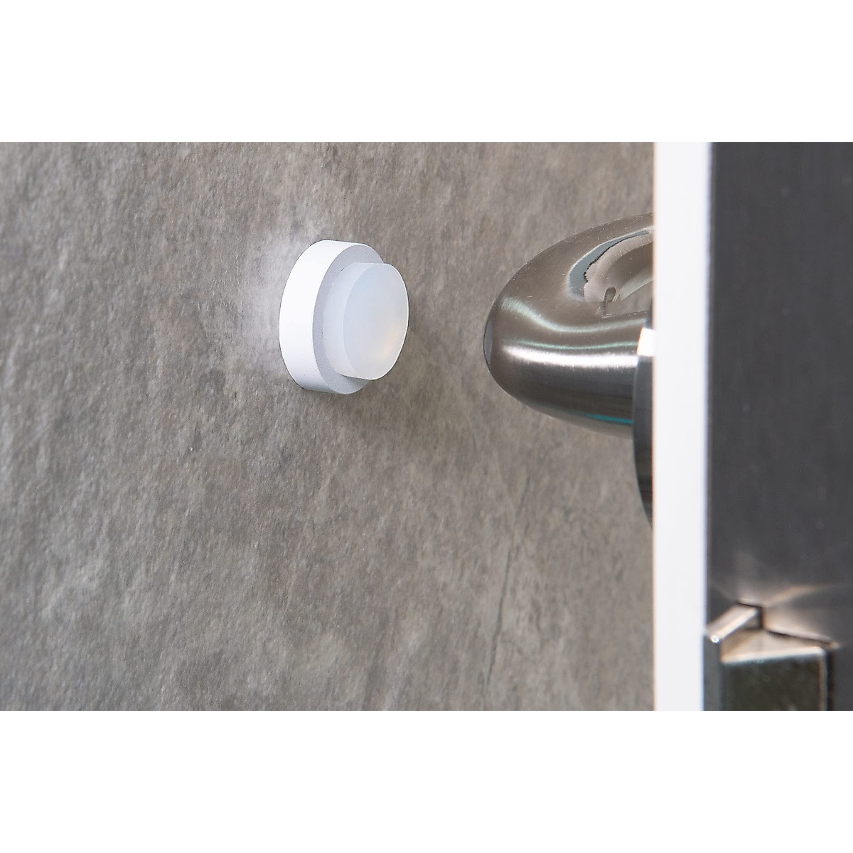 EVI Herrajes | Adhesive Door Stop for Wall/Handle | 24 x 14 mm | White Rubber | Stainless Steel | White Lacquered | Includes Screw + Fastening Plug | Mod. 04020524TPMNG
