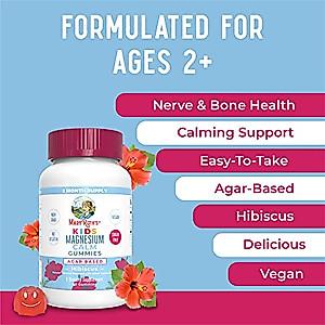 Kids Magnesium Citrate Gummies by MaryRuth's | 2 Month Supply | Sugar Free | Magnesium Supplement | Calm Magnesium Gummies for Kids 2+ | Bone, Nerve, Gut Health | Vegan | Non-GMO | 60 Count
