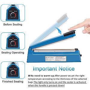 12 Inch Impulse Heat Sealer Machine, Cookie Bag Sealer for Plastic Mylar PE PP Bags and Kraft Paper Bags, Manual Poly Bag Hot Seal Sealing Machine with Extra Replace Element Grip