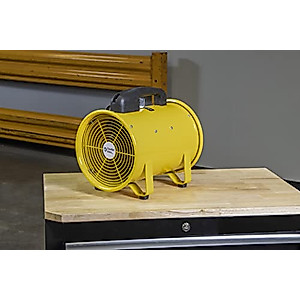Comfort Zone CZBU80 8” Industrial Utility Blower Fan, All-Metal Construction, Auto-Reset Thermal Protection, Durable Carry Handle, Rubber Feet, Helps Exhaust Fumes/Odors, Dry Wet Areas, Yellow