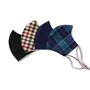 HOPE LOVE SHINE Cotton Face Masks with Adjustable Ear Loops and Filter Pocket for Adult Men and Women - Reusable, Breathable, and Washable - Green Plaid, Beige Plaid, Black, and Navy - 4 Pack