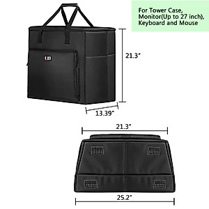 BUBM Desktop Gaming Computer Tower PC Carrying Case Travel Storage Bag for Tower Case, Monitor(Up to 27 inch), Keyboard and Mouse-Black