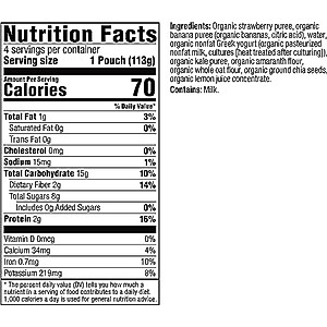 Plum Organics Mighty 4 Organic Toddler Food - Strawberry, Banana, Greek Yogurt, Kale, Amaranth, and Oat - 4 oz Pouch - Organic Fruit and Vegetable Toddler Food Pouch