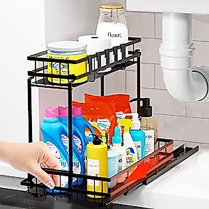 Z&L HOUSE Under Sink Organizer and Storage, Upgraded Silent Glide Undersink Organizers, Under Cabinet Organizer with Hooks 2 Tier Sliding for Kitchen Bathroom(Black)