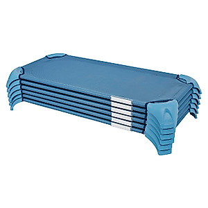 ECR4Kids Stackable Cozy Cot with Storage, Classroom Furniture, Powder Blue, 6-Pack