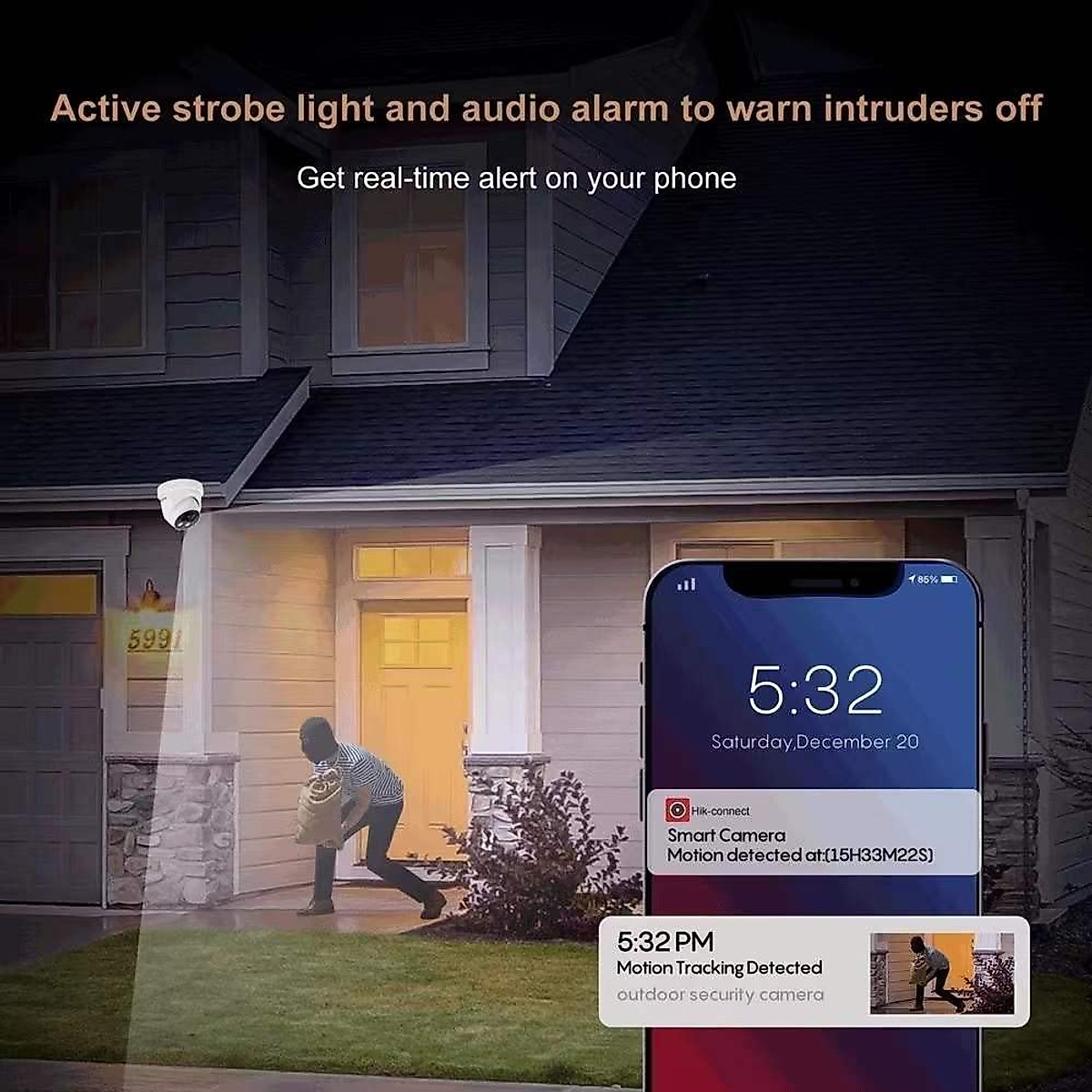 Hikvision IP Camera PoE DS-2CD2386G2-ISU/SL 2.8mm Lens 4K AcuSense Strobe Light and Audible Warning Fixed Turret Network Camera,H.265+,IP67, Built-in Two-Way Audio,Original English Version